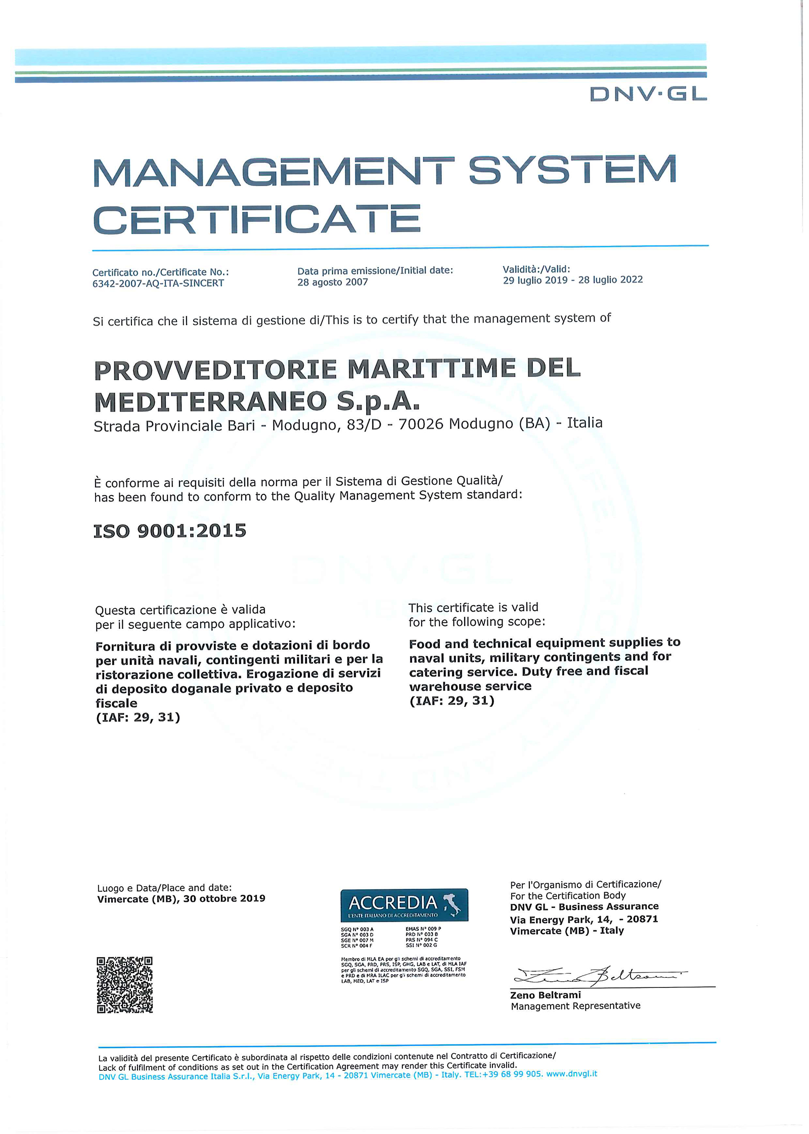 Certifications & Membership | Promed S.p.A.